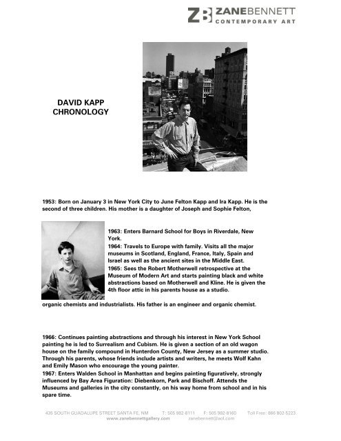 DAVID KAPP CHRONOLOGY - Zane Bennett Contemporary Art