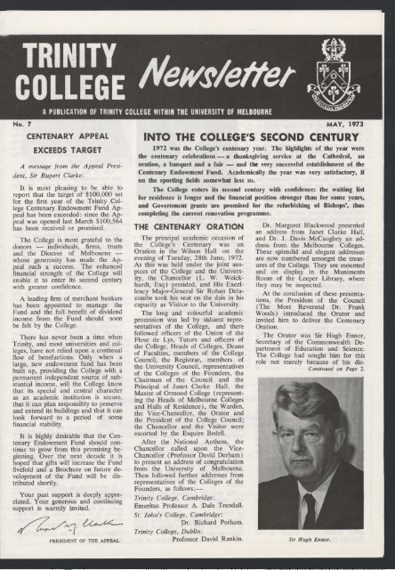 Trinity College Newsletter, vol 1 no 7, May 1973