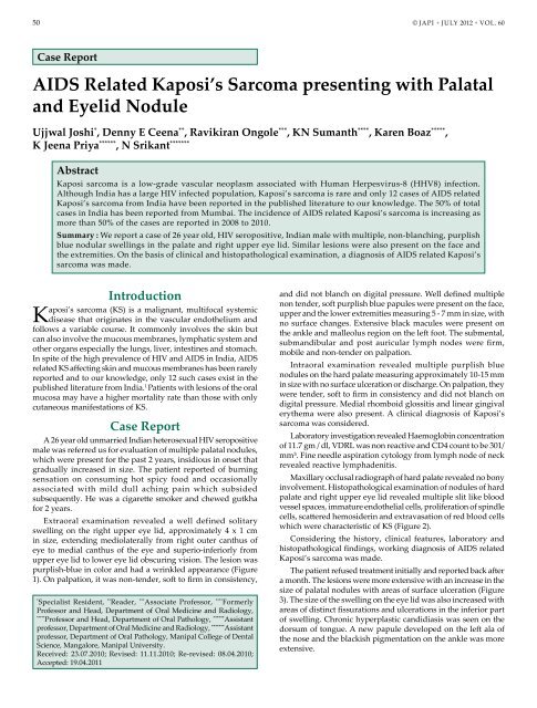 AIDS Related Kaposi's Sarcoma presenting with Palatal and Eyelid ...