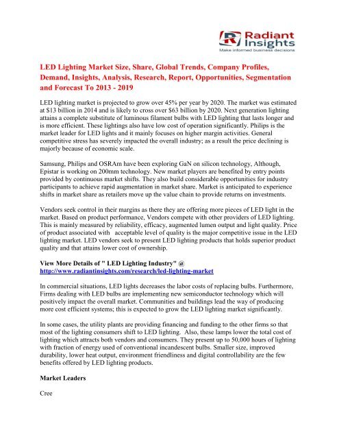 LED Lighting Market Research Survey To 2019