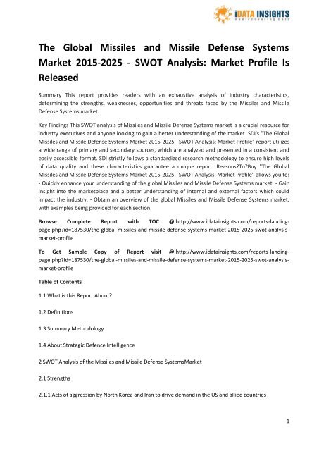 The Global Missiles and Missile Defense - SWOT Analysis