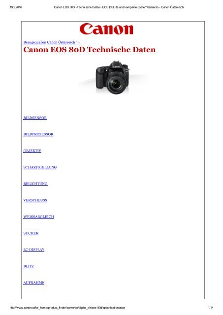 Datenblatt: Canon EOS 80D