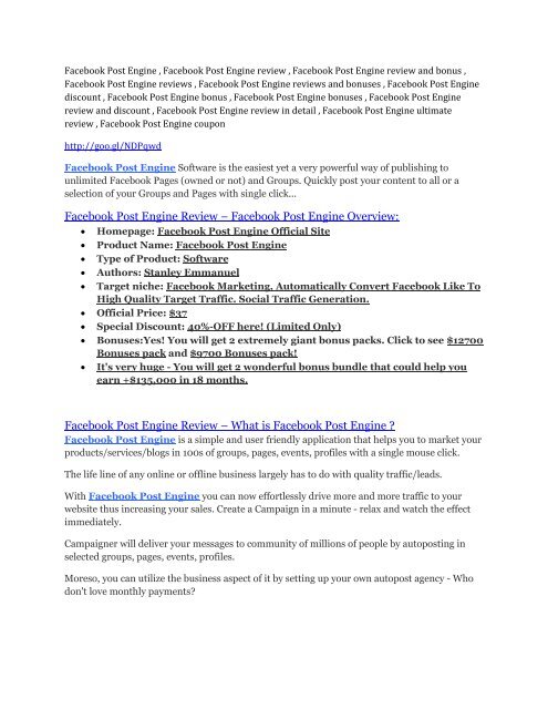 Facebook Post Engine Review and Facebook Post Engine (EXCLUSIVE ...