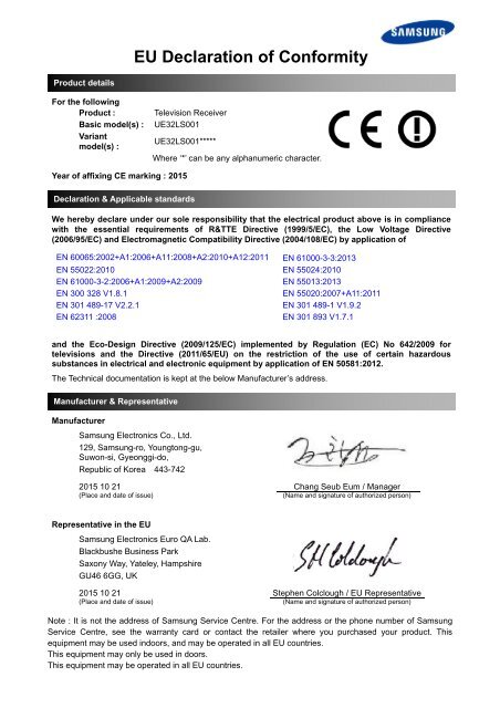Samsung SERIF (UE40LS001AUXZF ) - CE DoC 0.01MB, pdf, Anglais