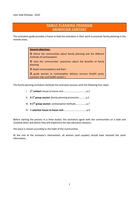FAMILY PLANNING PROGRAM ANIMATION CONTENT - Inter Aide