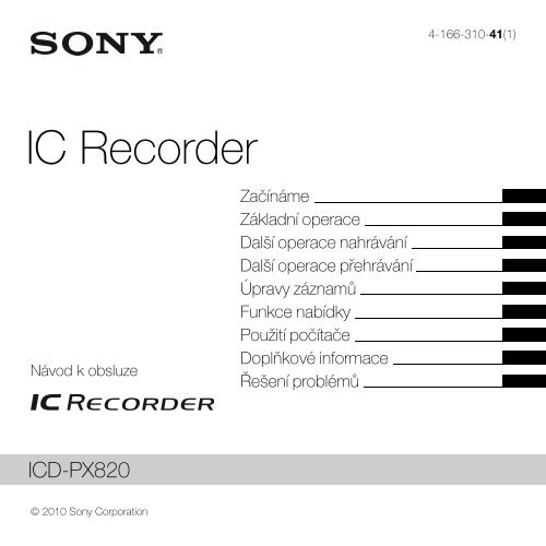 Sony ICD-PX820 - ICD-PX820 Consignes d’utilisation Tchèque