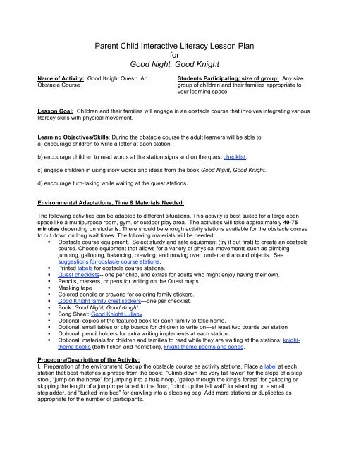 Parent Child Interactive Literacy Lesson Plan for Good Night, Good ...
