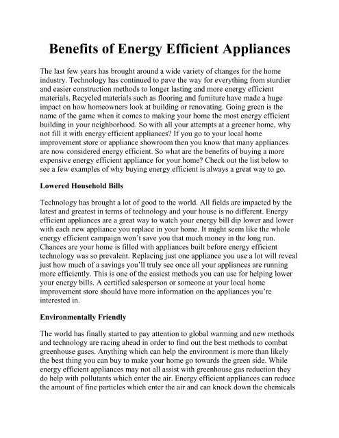 Benefits of Energy Efficient Appliances