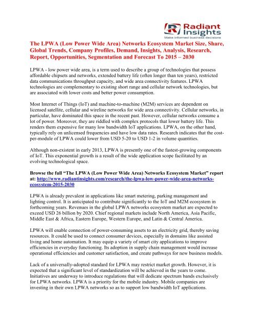 The LPWA (Low Power Wide Area) Networks Ecosystem Market Share And ...