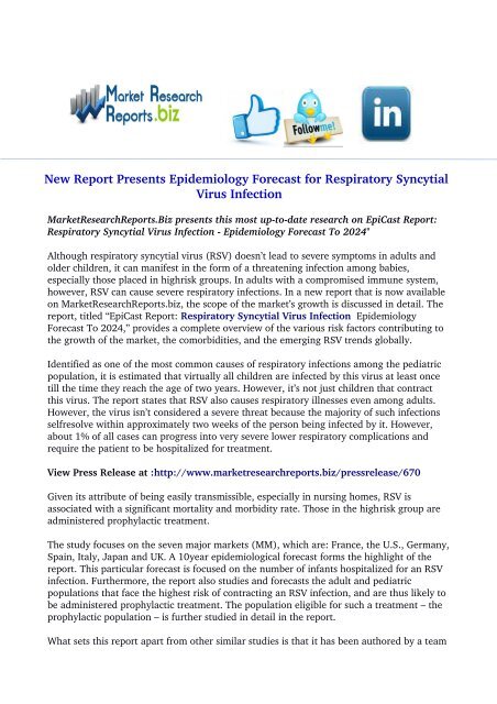 New Report Presents Epidemiology Forecast for Respiratory Syncytial ...