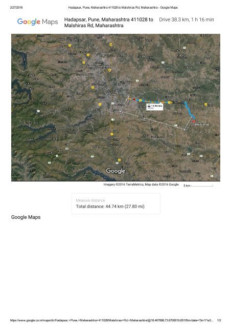 Hadapsar, Pune, Maharashtra 411028 to Malshiras Rd, Maharashtra ...