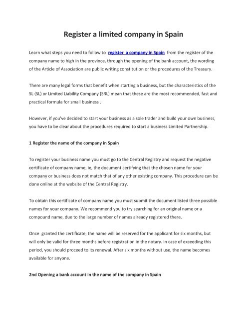 Register a company in Spain