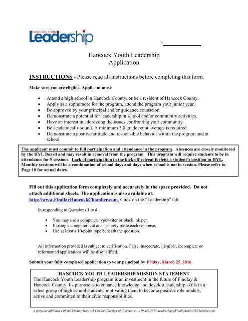 Hancock Youth Leadership Application