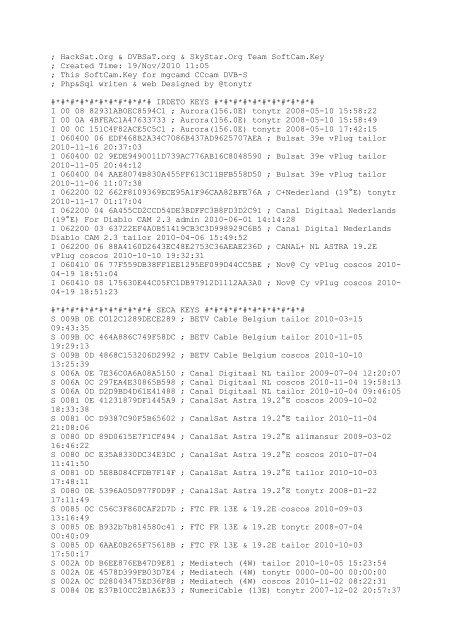 ; HackSat.Org & DVBSaT.org & SkyStar.Org Team SoftCam.Key ...