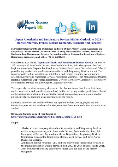 Japan Anesthesia and Respiratory Devices Market Outlook to 2021 ...