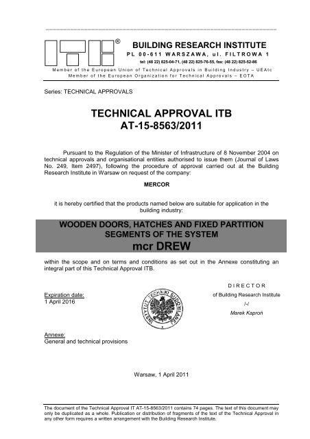 technical approval itb at-15-8563/2011