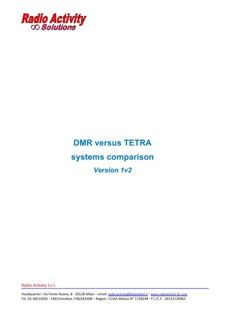 DMR versus TETRA systems comparison - Radio Activity Srl