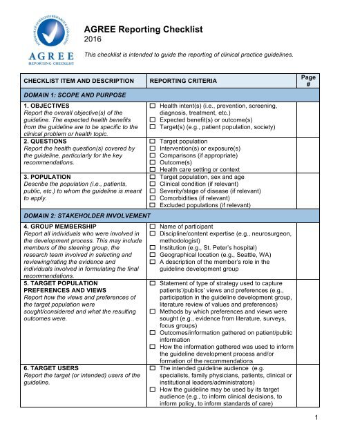AGREE Reporting Checklist