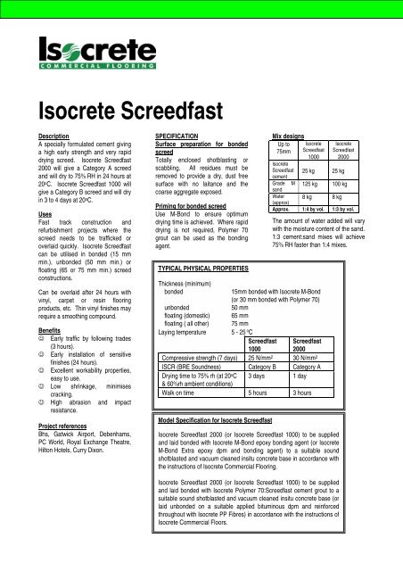 ISOCRETE SCREEDFAST - JH Lidstone