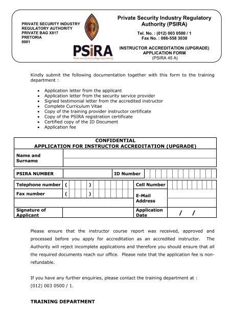 2011 11 23 PSIRA 45A Instructor Accreditation Application UPGRADE 