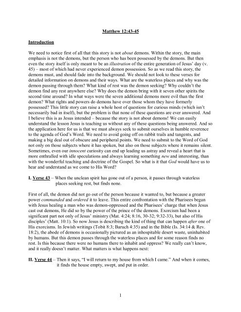 Matthew 12:43-45 - Living Word Bible Church