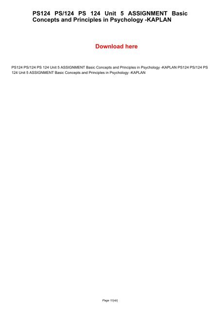 PS124 PS/124 PS 124 Unit 5 ASSIGNMENT Basic Concepts and Principles in ...