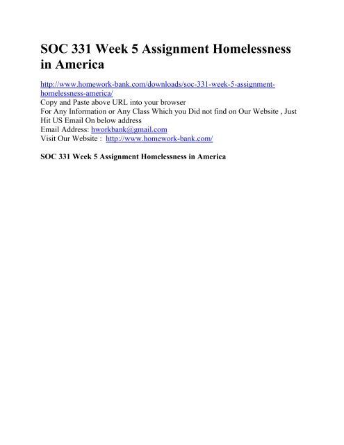 SOC 331 Week 5 Assignment Homelessness in America