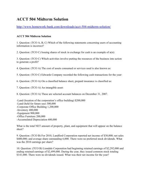 ACCT 504 Midterm Solution