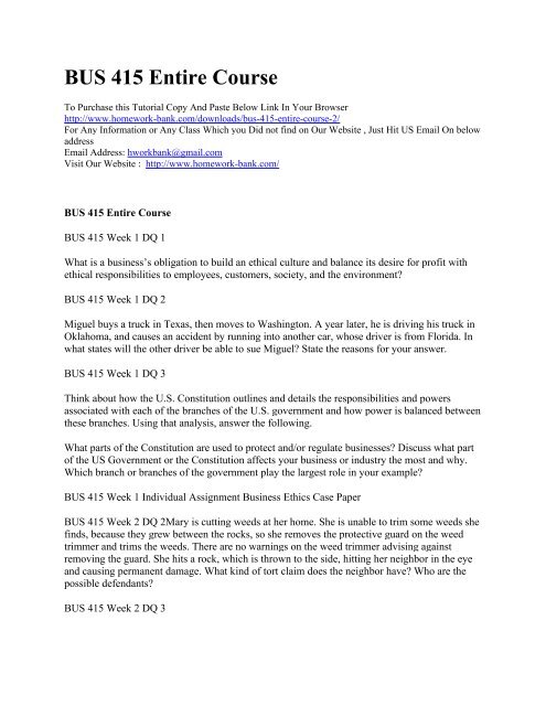 BUS 415 Entire Course