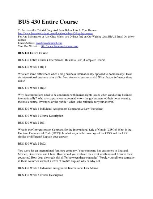 BUS 430 Entire Course