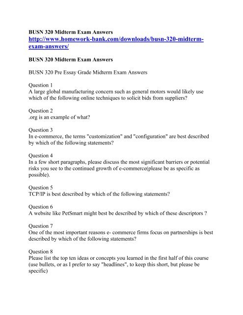 BUSN 320 Midterm Exam Answers
