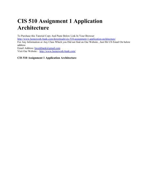 CIS 510 Assignment 1 Application Architecture