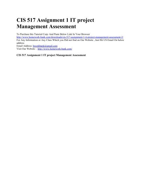 CIS 517 Assignment 1 IT project Management Assessment