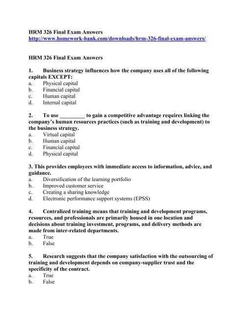 HRM 326 Final Exam Answers