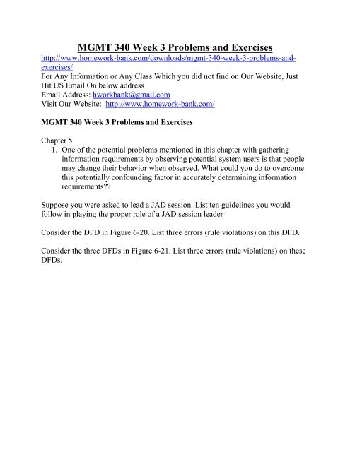 MGMT 340 Week 3 Problems and Exercises