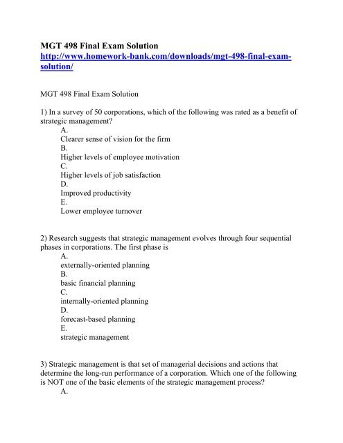 MGT 498 Final Exam Solution