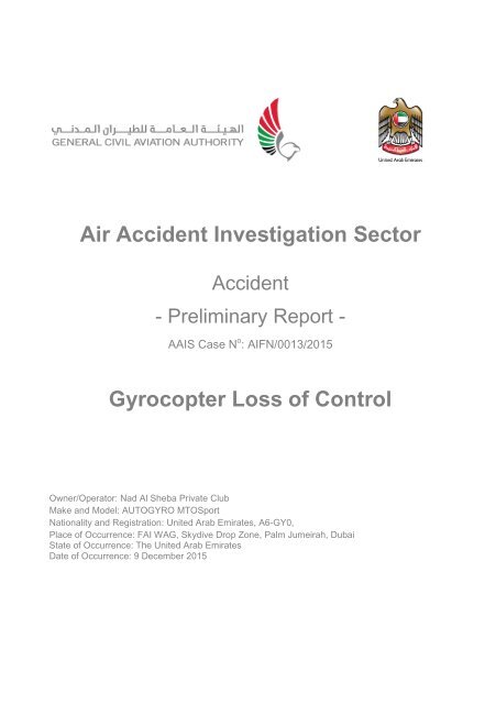 Air Accident Investigation Sector Gyrocopter Loss of Control