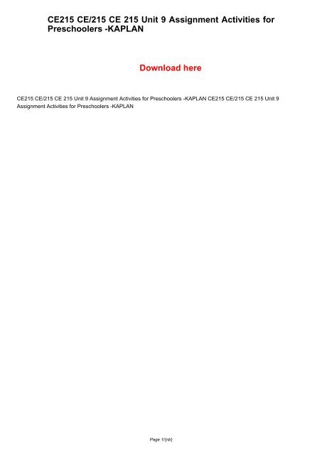 CE215 CE/215 CE 215 Unit 9 Assignment Activities for Preschoolers -KAPLAN