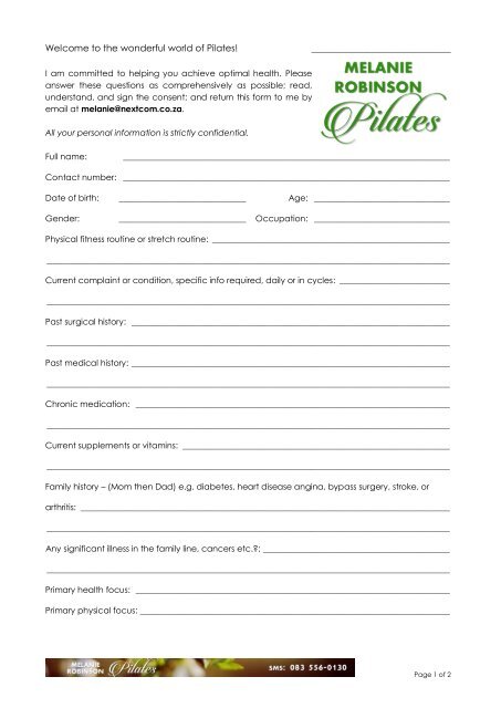 Melanie Robinson Pilates Info and Consent Form 2016.03