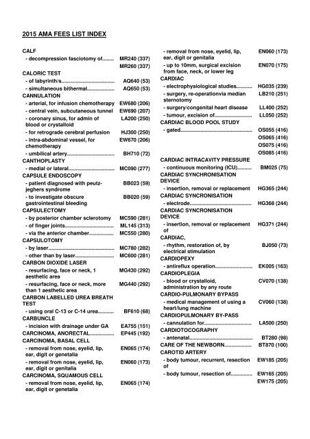 2015 AMA FEES LIST INDEX