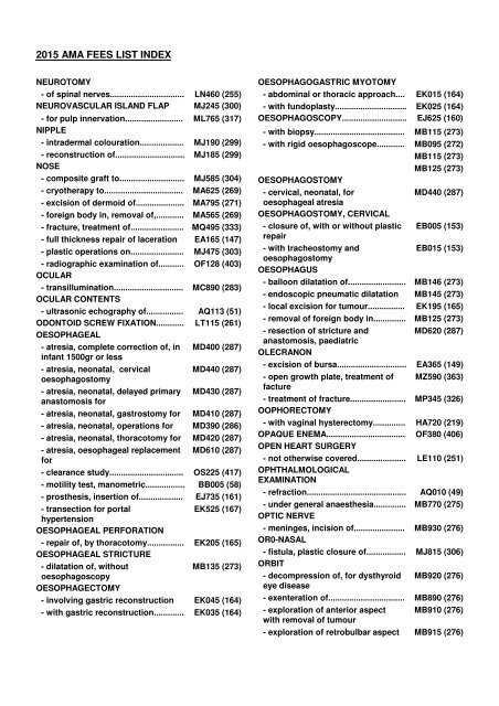 2015 AMA FEES LIST INDEX