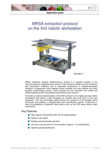 MRSA extraction protocol on the Xiril robotic workstation