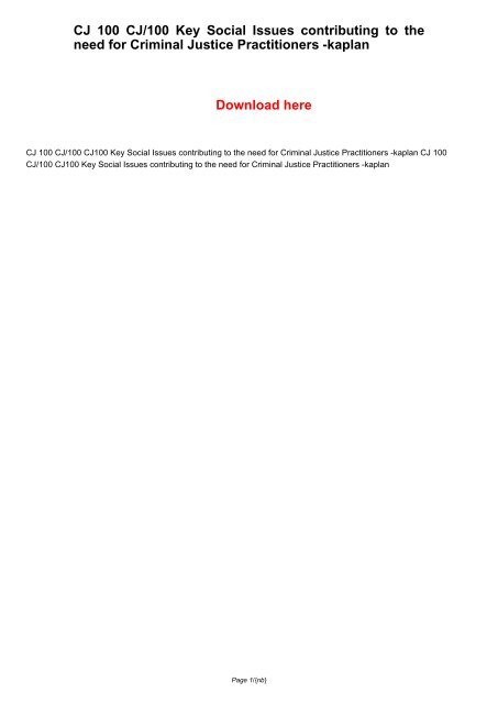 CJ 100 CJ100 CJ/100 Key Social Issues contributing to the need for ...