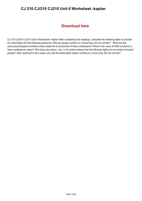 CJ 210 CJ210 CJ/210 Unit 6 Worksheet -kaplan