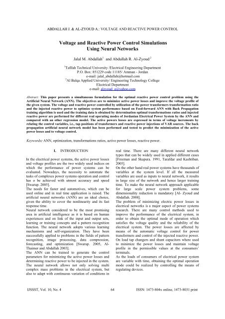 Voltage and Reactive Power Control Simulations Using Neural Network
