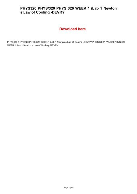 PHYS320 PHYS/320 PHYS 320 WEEK 1 iLab 1 Newton s Law of Cooling -DEVRY