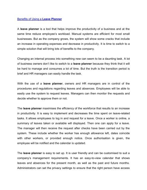 Leave Monitor : Employee leave planner