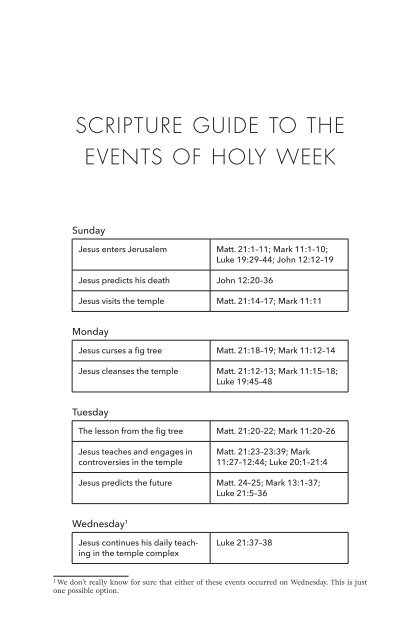 SCRIPTURE GUIDE TO THE EVENTS OF HOLY WEEK