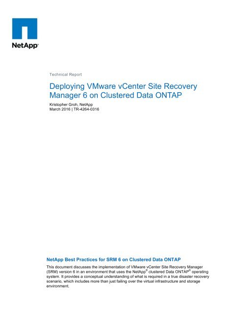 Deploying VMware vCenter Site Recovery Manager 6 on Clustered Data ONTAP