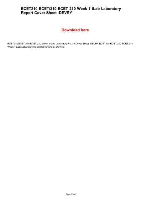 ECET210 ECET/210 ECET 210 Week 1 iLab Laboratory Report Cover Sheet -DEVRY